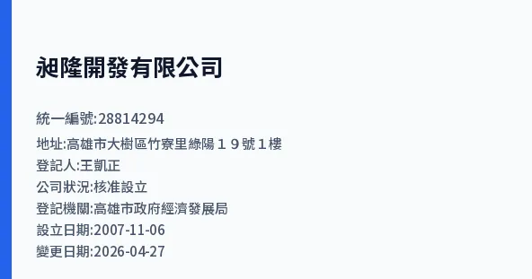 昶隆開發有限公司的照片-統編 28814294(高雄市) 公司登記資料與營業項目詳細圖表
