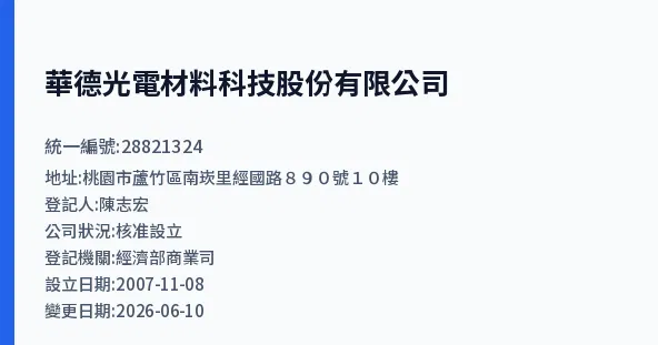 華德光電材料科技股份有限公司的照片-統編 28821324(桃園市) 公司登記資料與營業項目詳細圖表