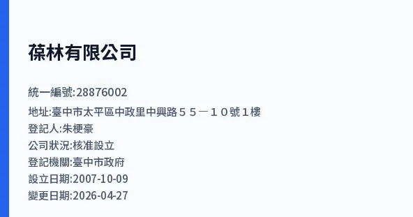 葆林有限公司的照片-統編 28876002(臺中市) 公司登記資料與營業項目詳細圖表