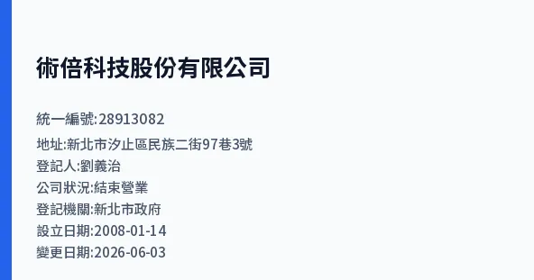 術倍科技股份有限公司的照片-統編 28913082(新北市) 公司登記資料與營業項目詳細圖表