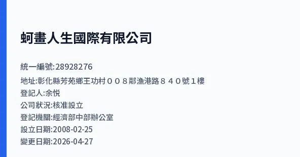 蚵畫人生國際有限公司的照片-統編 28928276(彰化縣) 公司登記資料與營業項目詳細圖表
