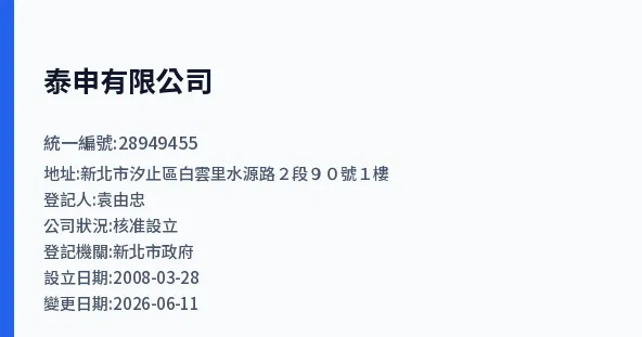 泰申有限公司的照片-統編 28949455(新北市) 公司登記資料與營業項目詳細圖表