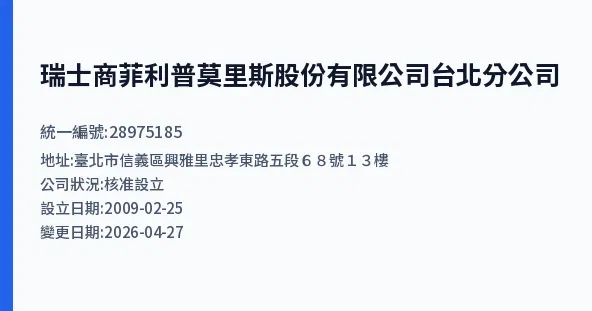瑞士商菲利普莫里斯股份有限公司台北分公司的照片-統編 28975185(臺北市) 公司登記資料與營業項目詳細圖表