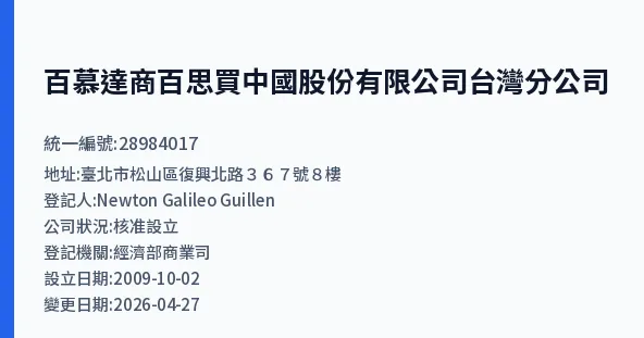 百慕達商百思買中國股份有限公司台灣分公司的照片-統編 28984017(臺北市) 公司登記資料與營業項目詳細圖表