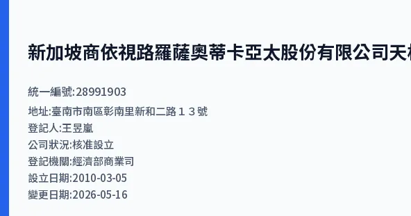 新加坡商依視路羅薩奧蒂卡亞太股份有限公司天格分公司的照片-統編 28991903(臺南市) 公司登記資料與營業項目詳細圖表