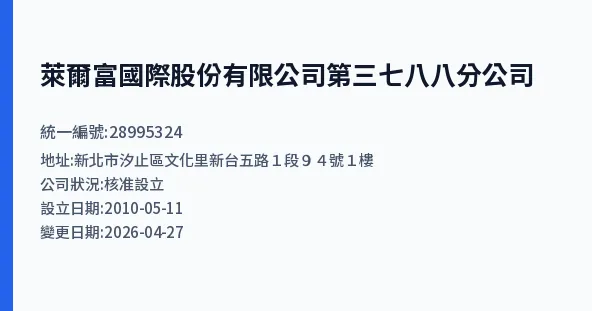 萊爾富國際股份有限公司第三七八八分公司的照片-統編 28995324(新北市) 公司登記資料與營業項目詳細圖表