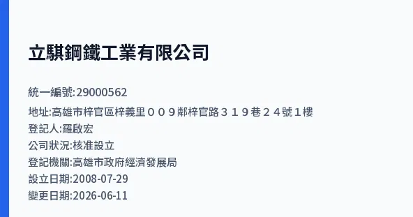 立騏鋼鐵工業有限公司的照片-統編 29000562(高雄市) 公司登記資料與營業項目詳細圖表