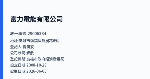 富力電能有限公司的照片-統編 29006334(高雄市) 公司登記資料與營業項目詳細圖表