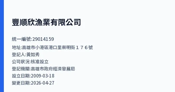豐順欣漁業有限公司的照片-統編 29014159(高雄市) 公司登記資料與營業項目詳細圖表