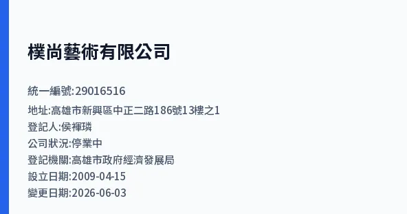 樸尚藝術有限公司的照片-統編 29016516(高雄市) 公司登記資料與營業項目詳細圖表