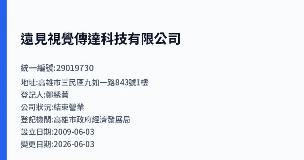 遠見視覺傳達科技有限公司的照片-統編 29019730(高雄市) 公司登記資料與營業項目詳細圖表