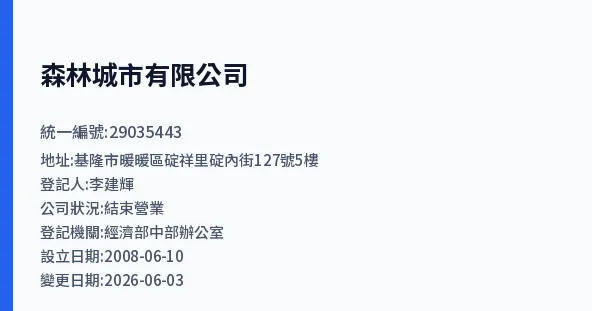 森林城市有限公司的照片-統編 29035443(基隆市) 公司登記資料與營業項目詳細圖表