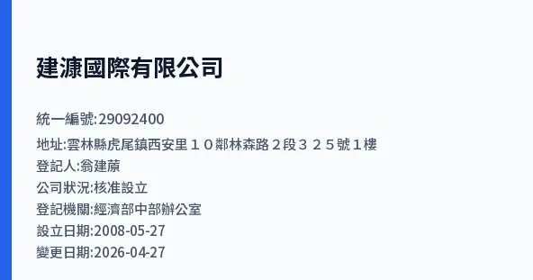 建漮國際有限公司的照片-統編 29092400(雲林縣) 公司登記資料與營業項目詳細圖表