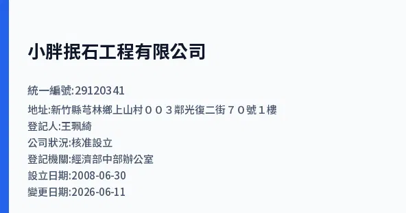 小胖抿石工程有限公司的照片-統編 29120341(新竹縣) 公司登記資料與營業項目詳細圖表