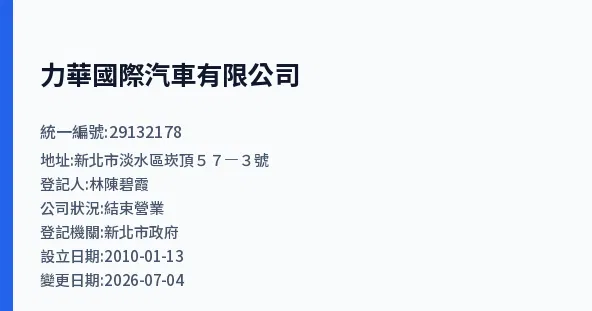 力華國際汽車有限公司的照片-統編 29132178(新北市) 公司登記資料與營業項目詳細圖表