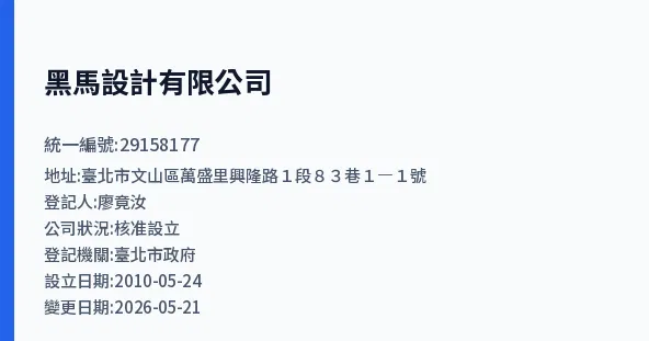 黑馬設計有限公司的照片-統編 29158177(臺北市) 公司登記資料與營業項目詳細圖表