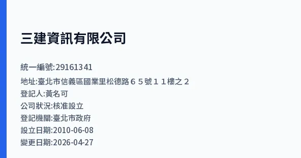 三建資訊有限公司的照片-統編 29161341(臺北市) 公司登記資料與營業項目詳細圖表