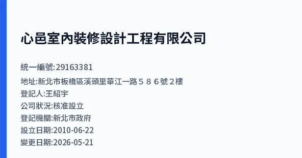 心邑室內裝修設計工程有限公司的照片-統編 29163381(新北市) 公司登記資料與營業項目詳細圖表