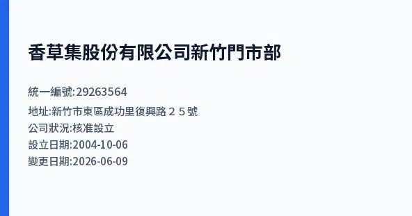 香草集股份有限公司新竹門市部的照片-統編 29263564(新竹市) 公司登記資料與營業項目詳細圖表