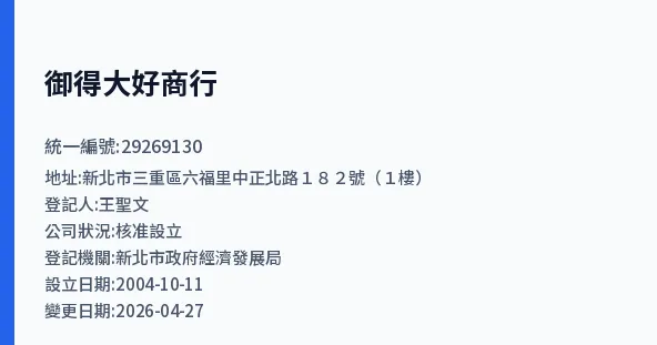 御得大好商行的照片-統編 29269130(新北市) 公司登記資料與營業項目詳細圖表