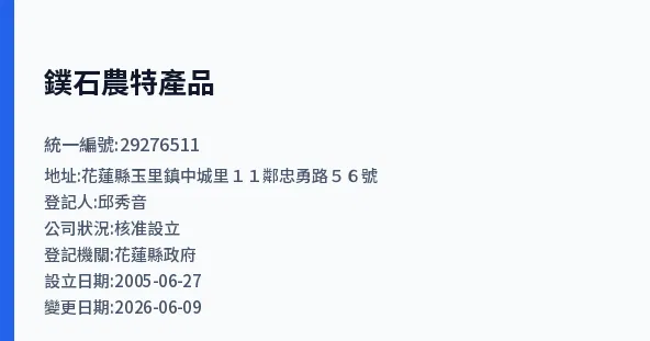 鏷石農特產品的照片-統編 29276511(花蓮縣) 公司登記資料與營業項目詳細圖表