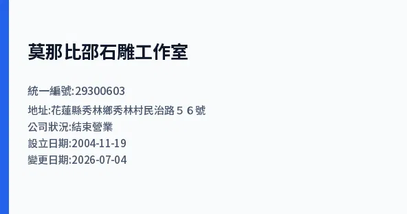 莫那比邵石雕工作室的照片-統編 29300603(花蓮縣) 公司登記資料與營業項目詳細圖表