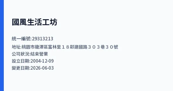 國風生活工坊的照片-統編 29313213(桃園市) 公司登記資料與營業項目詳細圖表