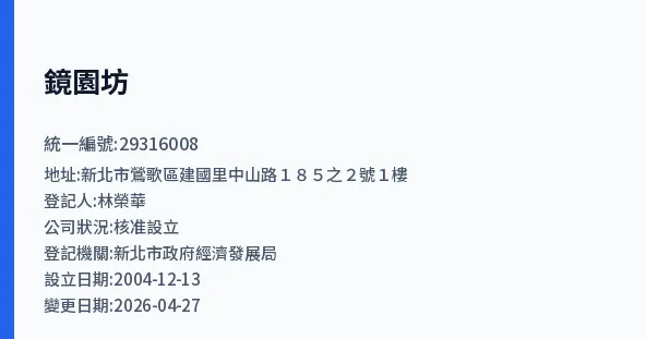 鏡園坊的照片-統編 29316008(新北市) 公司登記資料與營業項目詳細圖表
