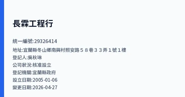 長霖工程行的照片-統編 29326414(宜蘭縣) 公司登記資料與營業項目詳細圖表