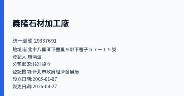 義隆石材加工廠的照片-統編 29337691(新北市) 公司登記資料與營業項目詳細圖表