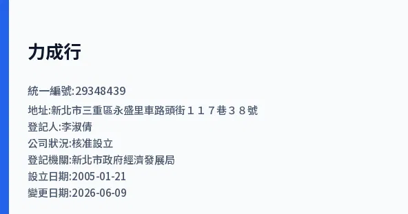 力成行的照片-統編 29348439(新北市) 公司登記資料與營業項目詳細圖表
