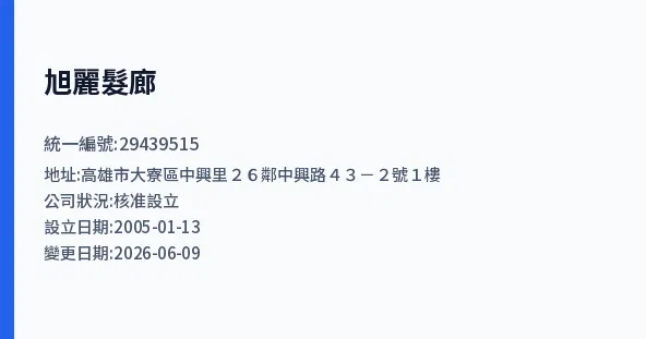 旭麗髮廊的照片-統編 29439515(高雄市) 公司登記資料與營業項目詳細圖表