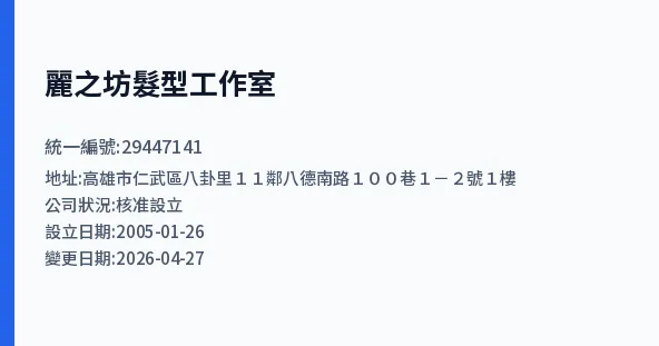 麗之坊髮型工作室的照片-統編 29447141(高雄市) 公司登記資料與營業項目詳細圖表