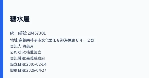 糖水屋的照片-統編 29457301(嘉義縣) 公司登記資料與營業項目詳細圖表