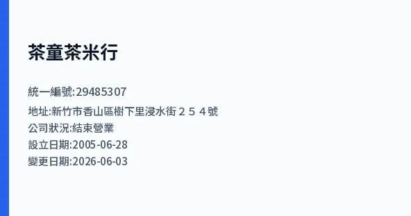 茶童茶米行的照片-統編 29485307(新竹市) 公司登記資料與營業項目詳細圖表