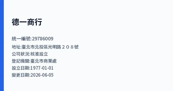 德一商行的照片-統編 29786009(臺北市) 公司登記資料與營業項目詳細圖表