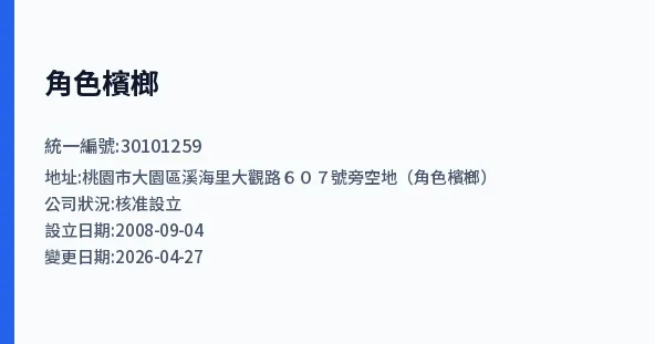 角色檳榔的照片-統編 30101259(桃園市) 公司登記資料與營業項目詳細圖表