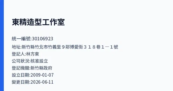東精造型工作室的照片-統編 30106923(新竹縣) 公司登記資料與營業項目詳細圖表