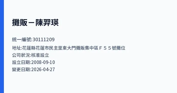 攤販-陳羿瑛的照片-統編 30111209(花蓮縣) 公司登記資料與營業項目詳細圖表