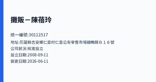 攤販-陳蓓玲的照片-統編 30112517(花蓮縣) 公司登記資料與營業項目詳細圖表
