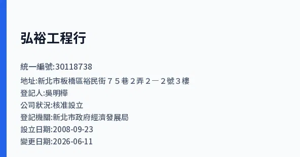弘裕工程行的照片-統編 30118738(新北市) 公司登記資料與營業項目詳細圖表