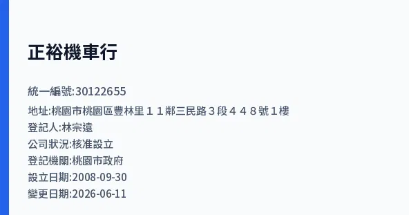 正裕機車行的照片-統編 30122655(桃園市) 公司登記資料與營業項目詳細圖表