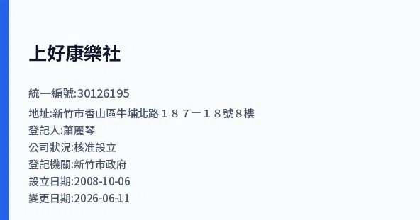 上好康樂社的照片-統編 30126195(新竹市) 公司登記資料與營業項目詳細圖表