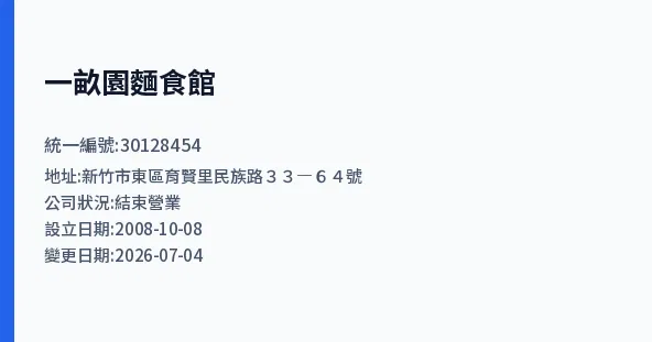 一畝園麵食館的照片-統編 30128454(新竹市) 公司登記資料與營業項目詳細圖表