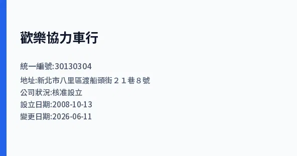歡樂協力車行的照片-統編 30130304(新北市) 公司登記資料與營業項目詳細圖表