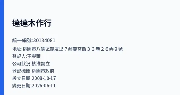 達達木作行的照片-統編 30134081(桃園市) 公司登記資料與營業項目詳細圖表