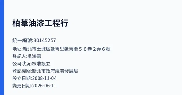 柏葦油漆工程行的照片-統編 30145257(新北市) 公司登記資料與營業項目詳細圖表