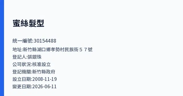 蜜絲髮型的照片-統編 30154488(新竹縣) 公司登記資料與營業項目詳細圖表