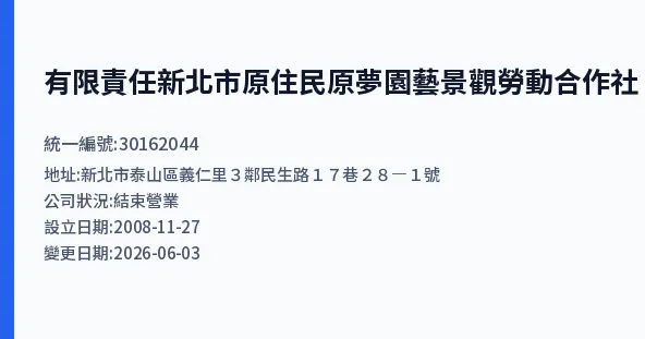 有限責任新北市原住民原夢園藝景觀勞動合作社的照片-統編 30162044(新北市) 公司登記資料與營業項目詳細圖表