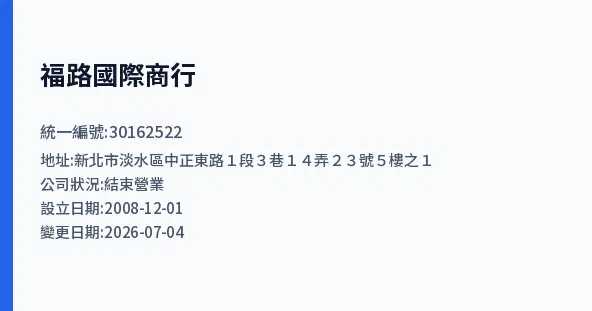 福路國際商行的照片-統編 30162522(新北市) 公司登記資料與營業項目詳細圖表
